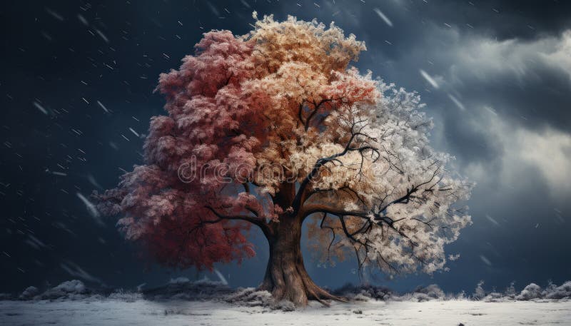 Shades of Tree with Snow Fall Generative AI Stock Illustration ...