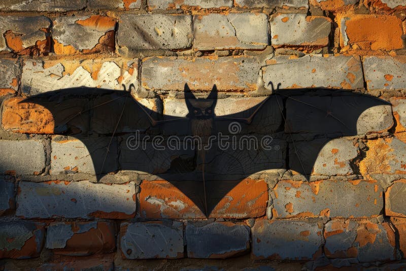 The Shadow of a Bat Cast on an Old Brick Wall Stock Illustration ...