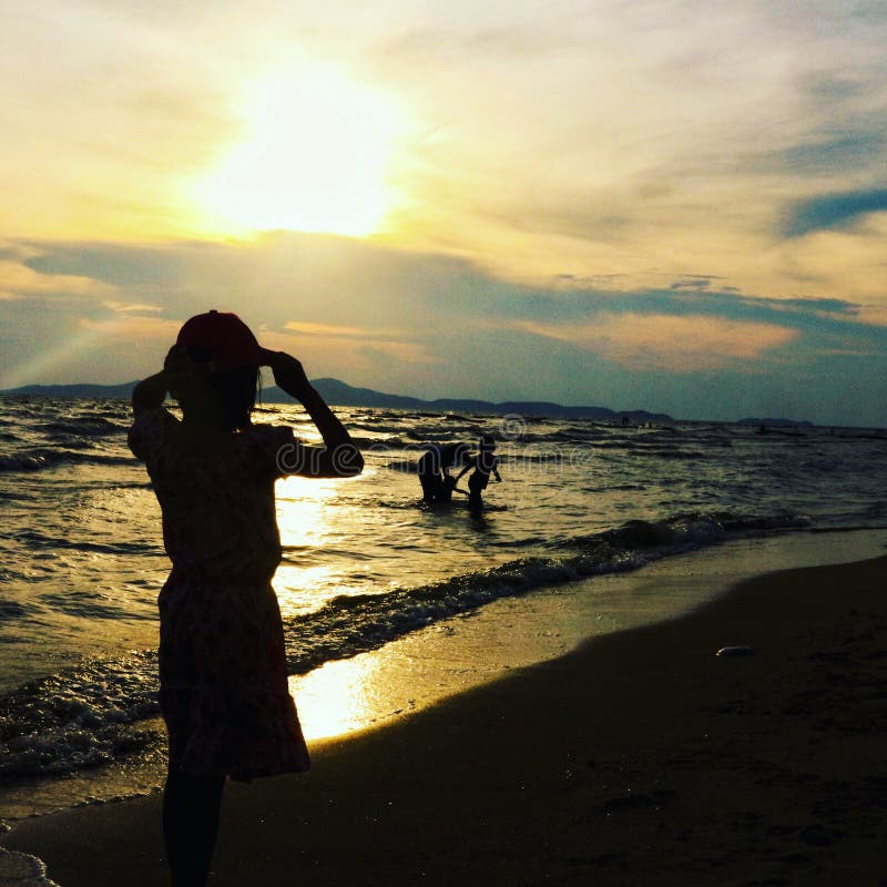 Shadow on the Beach and Sunset Stock Photo - Image of shadow, sunset ...