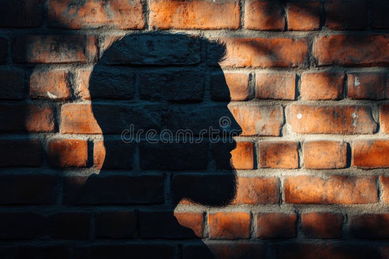 Shadow of a Bearded Man Cast on a Brick Wall Creates an Urban and ...