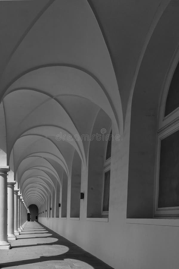 Shadow of a Bench Cast on a Walkway Under Arches in Dresden, Germany ...