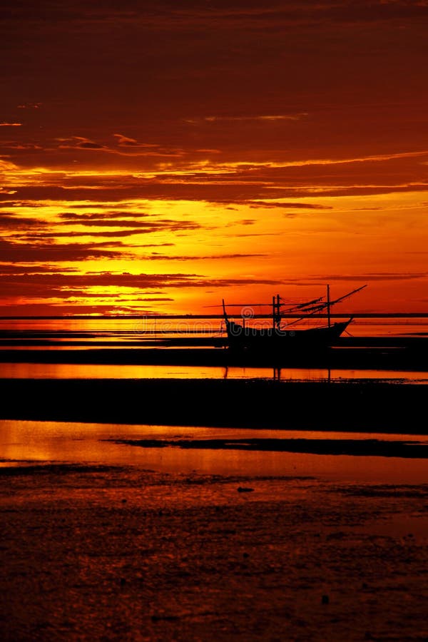 Shadow of Boat on the Beach in the Morning Stock Image - Image of ...