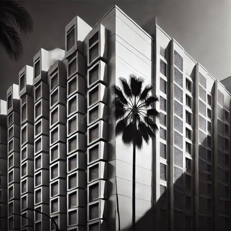 Shadow on a Building Facade the Shadow of a Palm Tree Falls Acro Stock ...