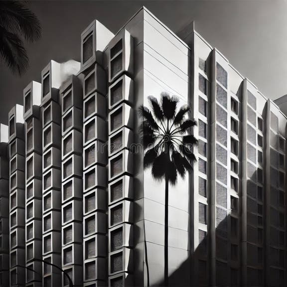 Shadow on a Building Facade the Shadow of a Palm Tree Falls Acro Stock ...