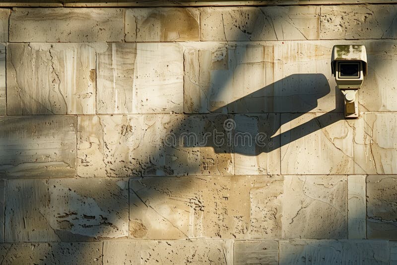 Shadow Casting Security Camera on Wall Stock Photo - Image of safety ...