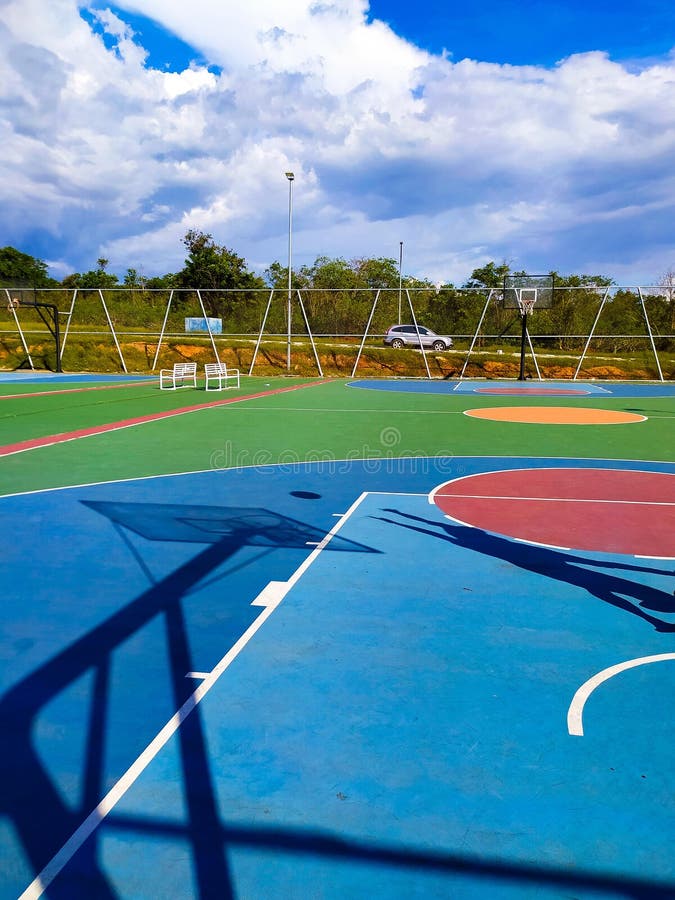 Shadow of a Child Playing Basketball on the Basketball Court Stock ...