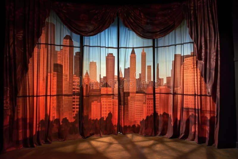 Shadow of a City Skyline Projected on a Curtain Stock Illustration ...