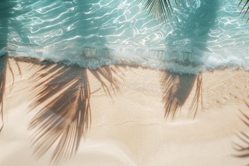 A Shadow of a Coconut Palm Tree Falls Across the Sand on a Sunny Beach ...