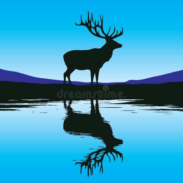 Shadow of a Deer Standing on the River Bank. Stock Illustration ...
