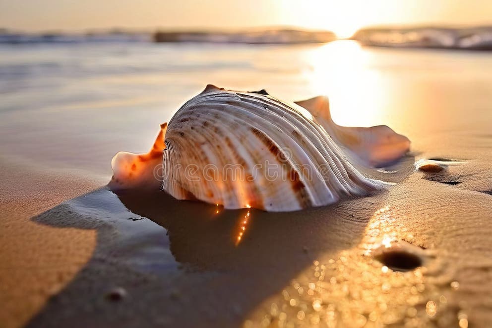 Seashell Shadow the Delicate Outline of a Seashell on Wet Sand Stock Illustration - Illustration ...