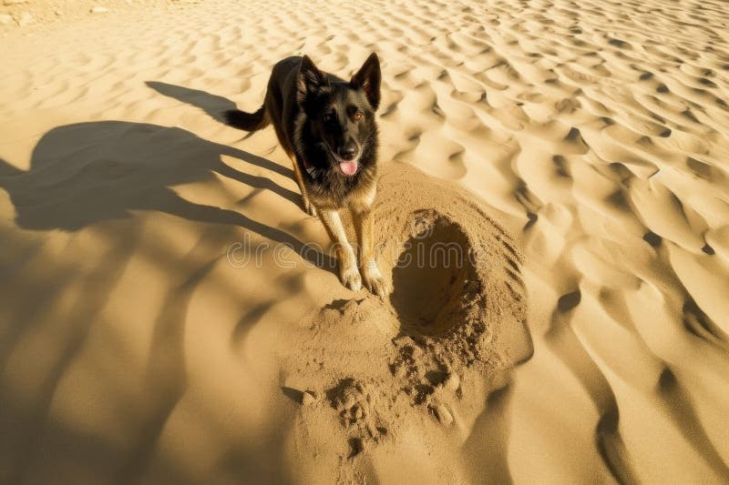Shadow of Dog Digging Sand on Sunny Day Stock Photo - Image of shadow ...