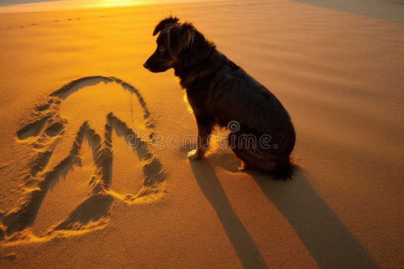 Shadow of Dog Digging in Sunset-lit Sand Stock Photo - Image of ...