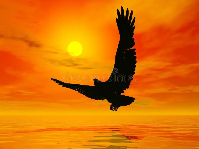 Eagle by Sunset - 3D Render Stock Illustration - Illustration of aerial ...