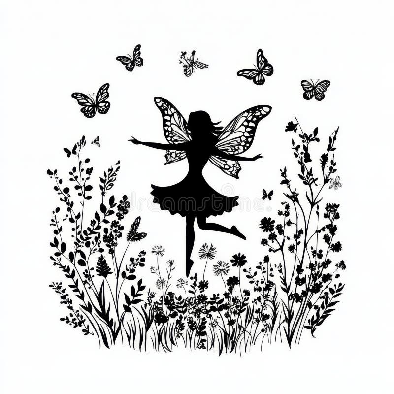 The Shadow of a Fairy, Surrounded by Blossoms and Butterflies, Against ...