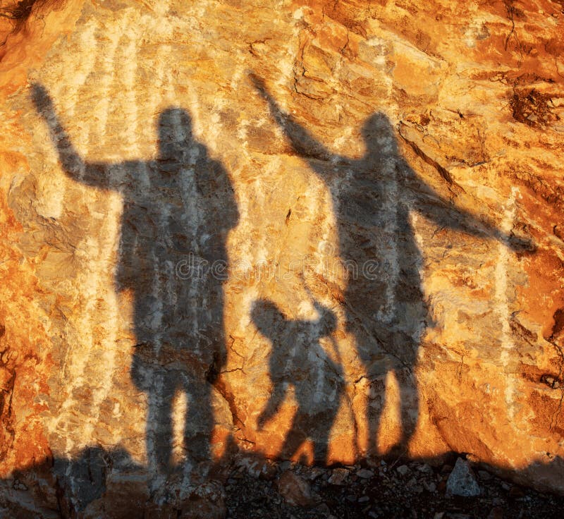 Shadow of Family on Rock at Sunset Time Stock Image - Image of ...