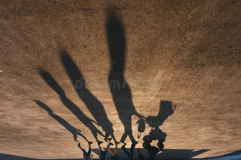 Shadow of Family with Three Children on Asphalt Stock Image - Image of ...