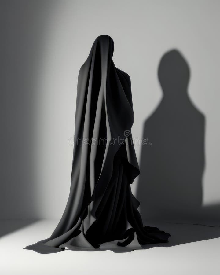 Shadow of a Figure with a Chiffon Shawl Draped Around Them. Podium ...