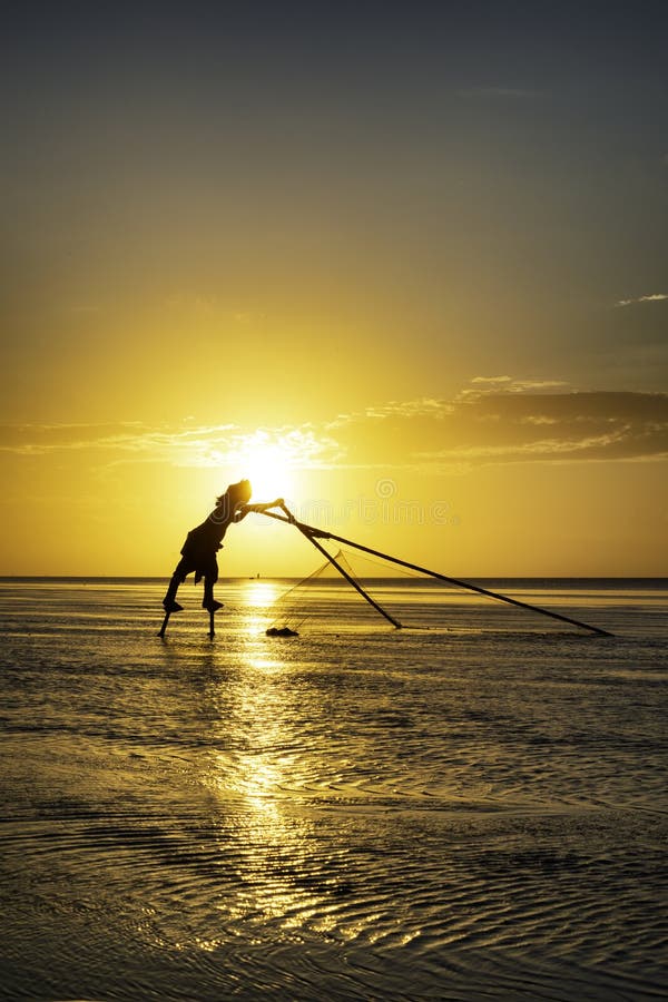 Shadow Fishermen in the Early Morning Stock Photo - Image of travel ...
