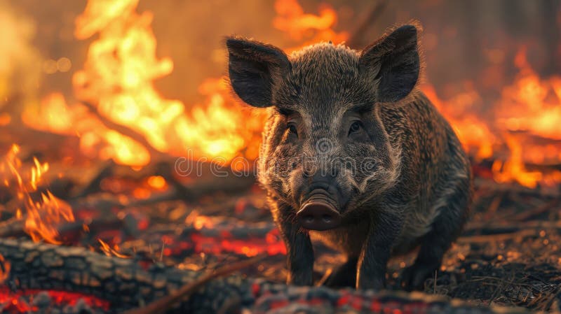 A Wild Boar Emerges from the Ashes of a Wildfire, a Haunting Image of ...