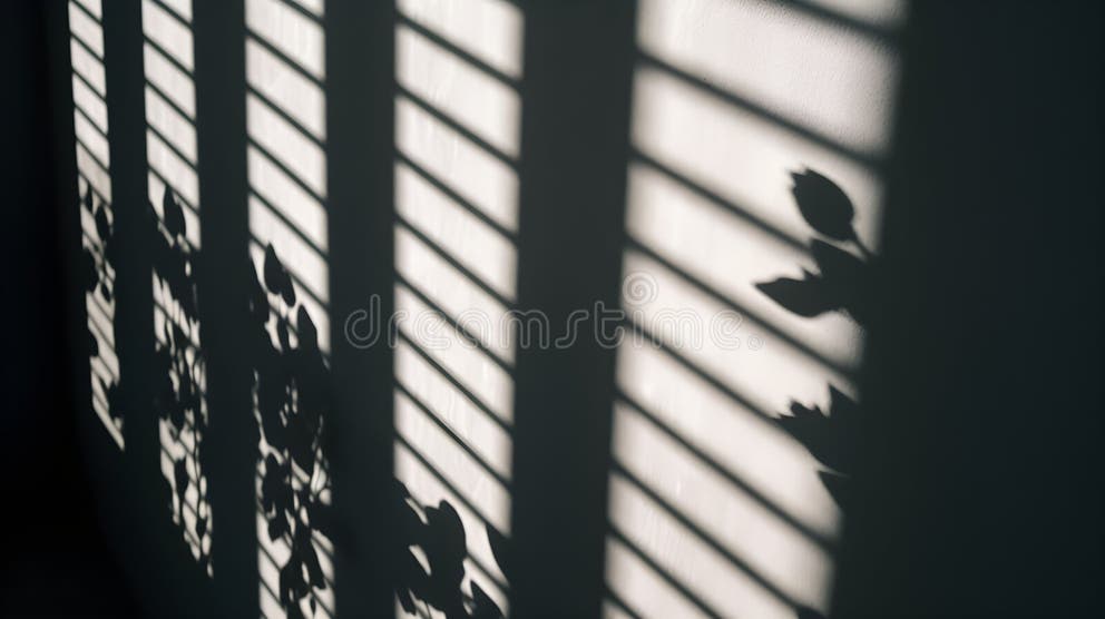 Shadow of Floral Patterns Cast Over a Wall in Grayscale Stock Photo ...