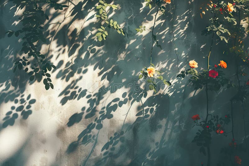 A Shadow of Flowers on a Wall with the Sun Shining on it Stock Photo ...