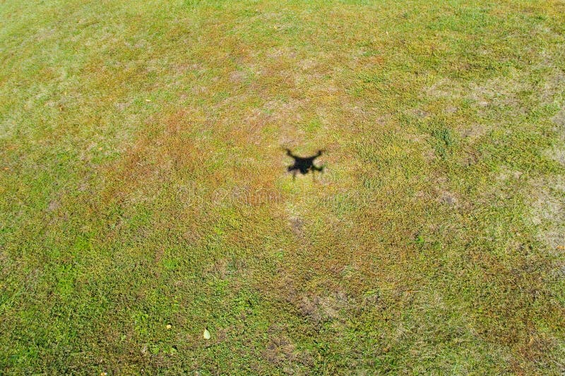 Shadow of a Flying Drone on a Ground Covered with Grass. Stock Photo ...