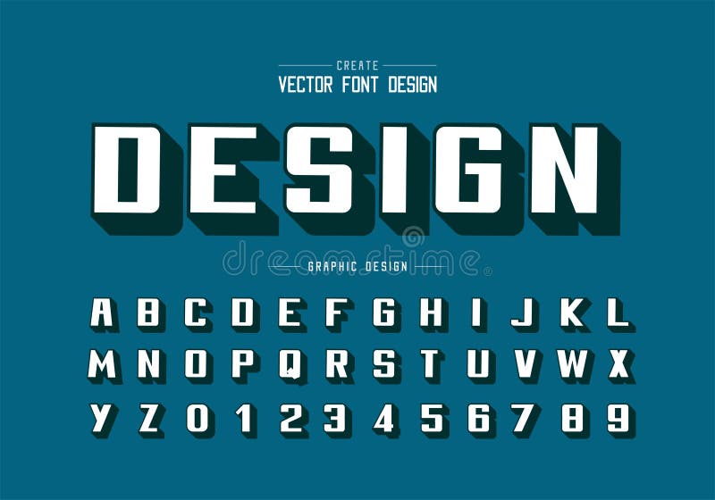 Shadow Font and Bold Alphabet Vector, Writing Typeface and Number ...