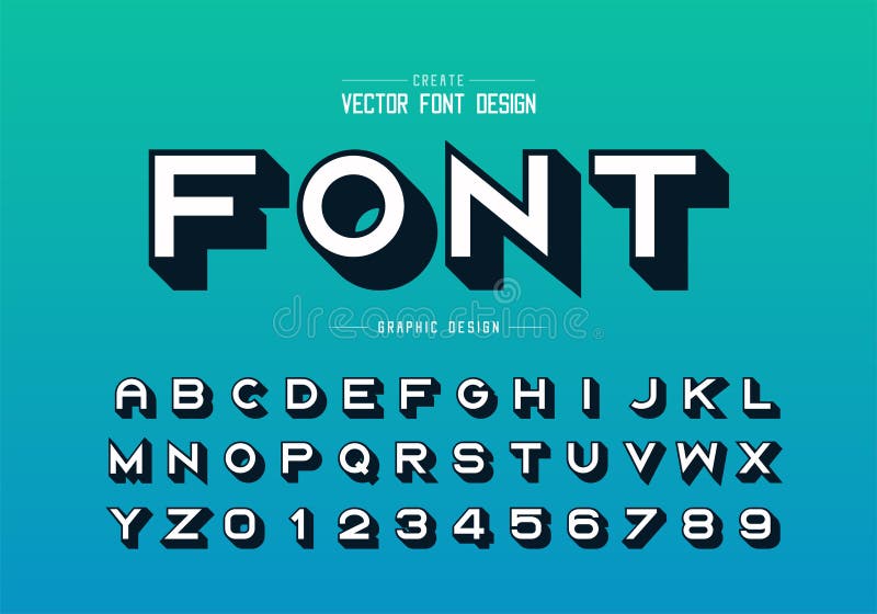 Shadow Font Vector, Bold Alphabet and Number Design, Graphic Typeface ...