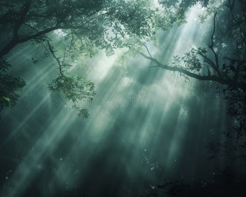 Shadow Forests Pierced by Light Beams Ethereal Rays Filtering through ...
