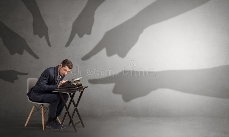 Shadow Hands Pointing at a Small Worker Stock Image - Image of banker ...