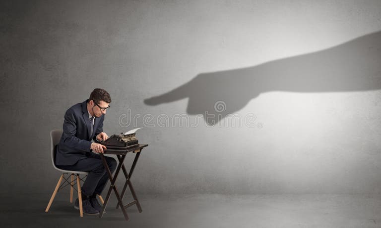 Shadow Hands Pointing at a Small Worker Stock Image - Image of manage ...