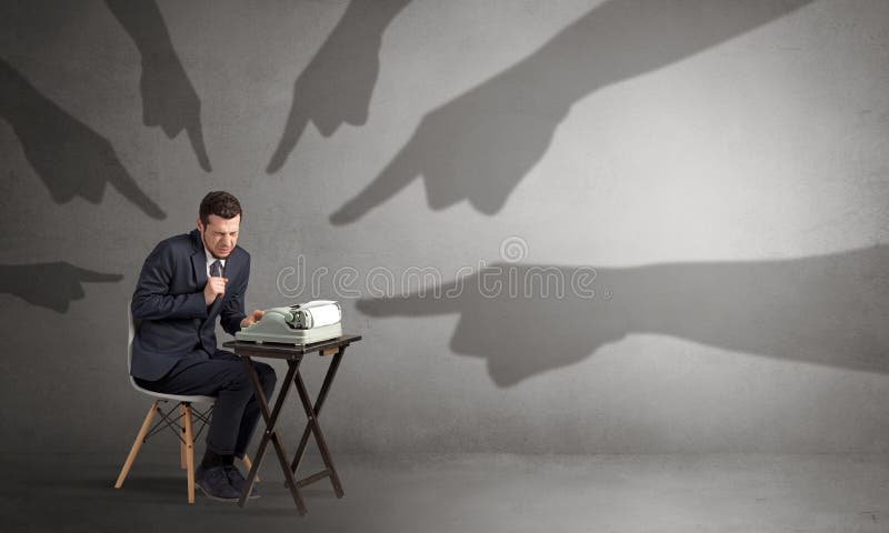 Shadow Hands Pointing at a Small Worker Stock Photo - Image of employee ...