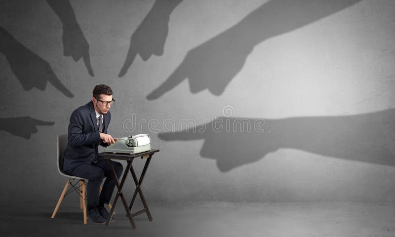 Shadow Hands Pointing at a Small Worker Stock Photo - Image of blogger ...