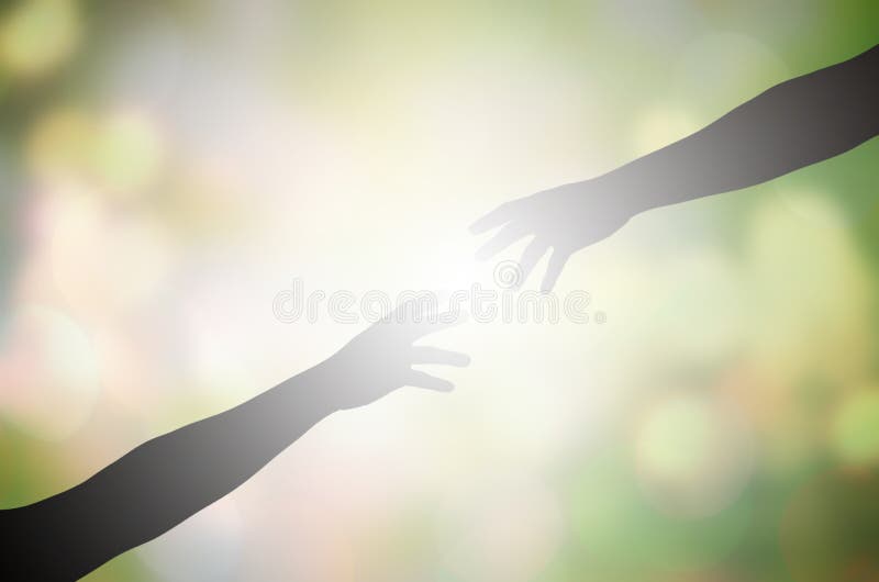 Shadow Hand Reaches for the Hand on Blur Nature Background. Stock Photo ...