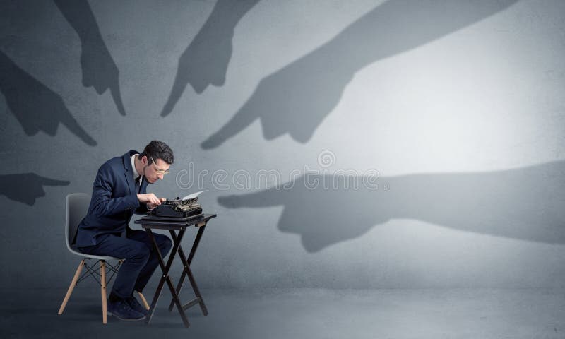 Shadow Hands Pointing at a Small Worker Stock Photo - Image of manage ...
