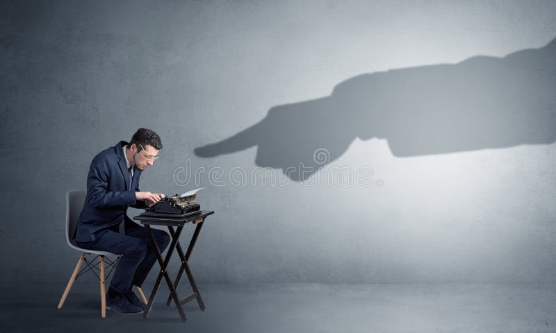 Shadow Hands Pointing at a Small Worker Stock Photo - Image of dictate ...