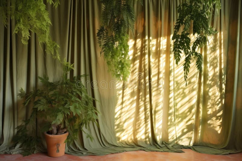 Shadow of Hanging Plant Leaves on a Curtain Stock Illustration ...