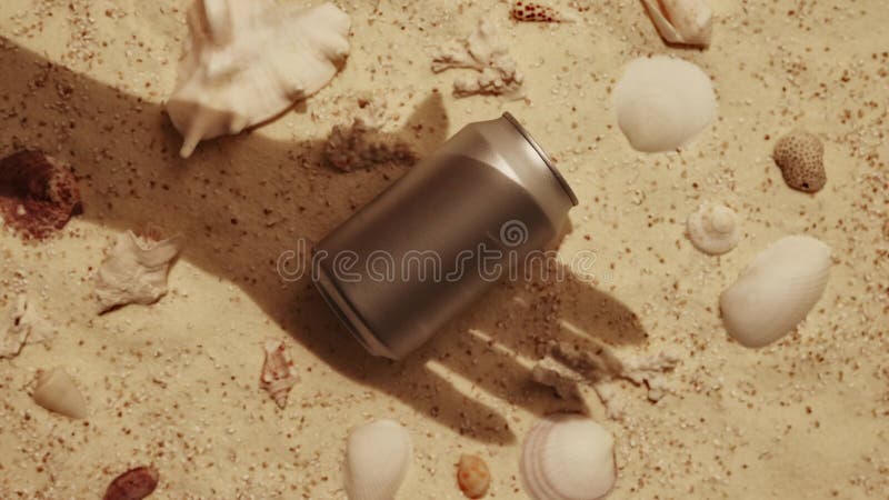 Shadow of Human Hand Grabbing Aluminum Can on Sandy Beach, Surrounded ...
