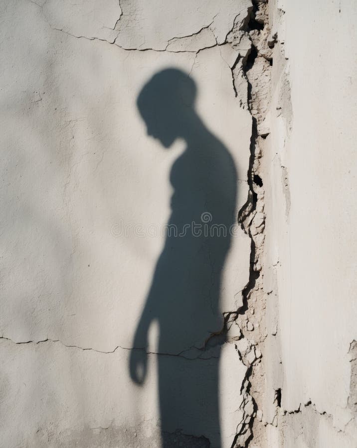 Shadow of a Humanoid Figure on a Cracking Wall Surface Stock Image ...