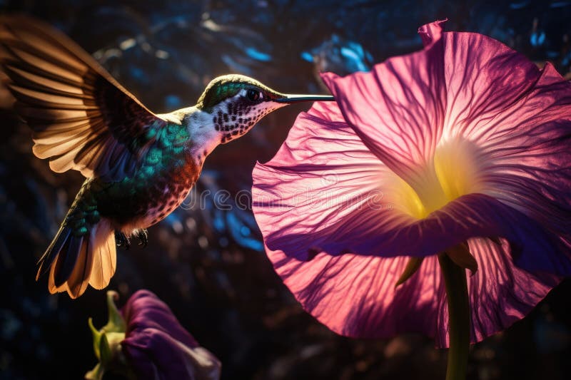 Shadow of a Hummingbird Sipping Nectar from a Flower Stock Photo ...