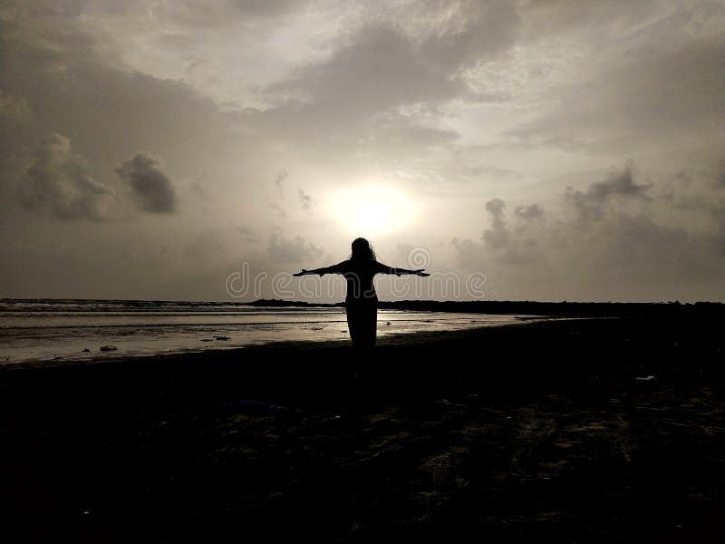 Shadow Image at Beach / Alone Happy Moment Stock Photo - Image of ...