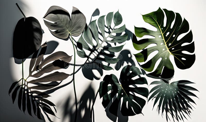 A Shadow of a Leafy Plant Against a White Background Stock Illustration ...