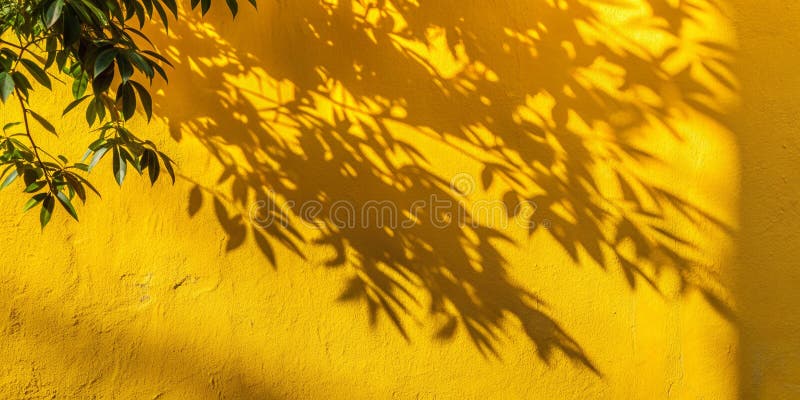 Shadow of Leaves on a Vibrant Yellow Wall Creating a Summery and Bright ...