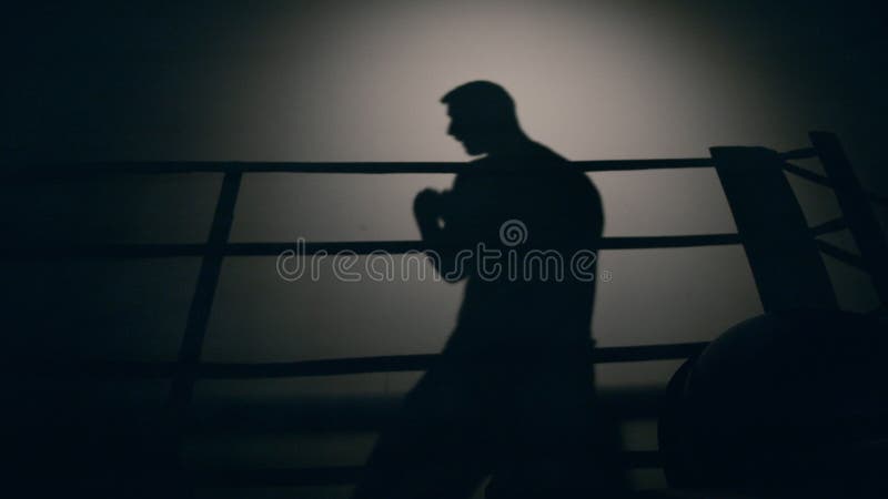 Shadow of a Man Boxing on a Ring in the Dark Stock Video - Video of ...