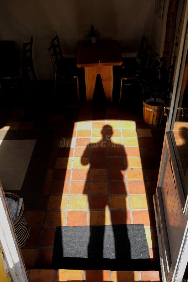 Shadow of man stock photo. Image of building, cafe, mood - 97086716