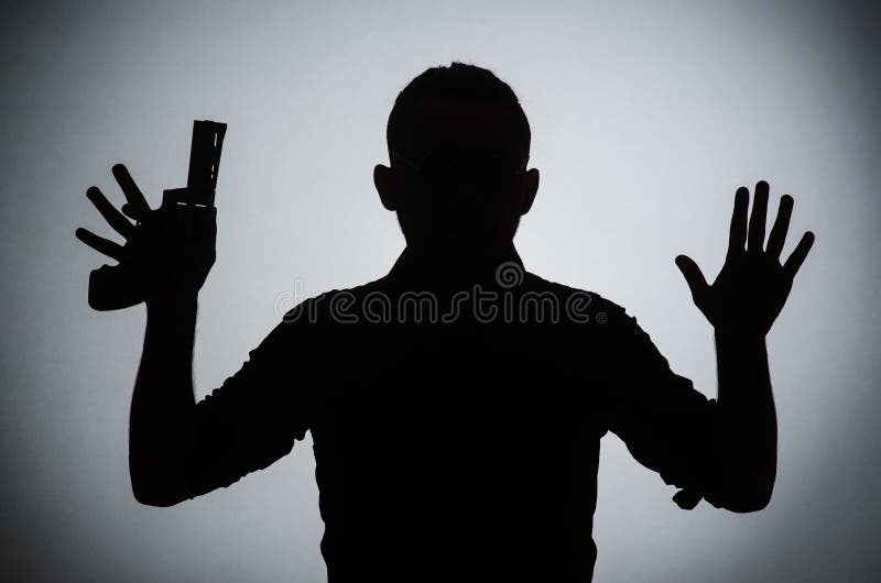 The Shadow of the Man with Gun Stock Image - Image of illegal, gangster ...