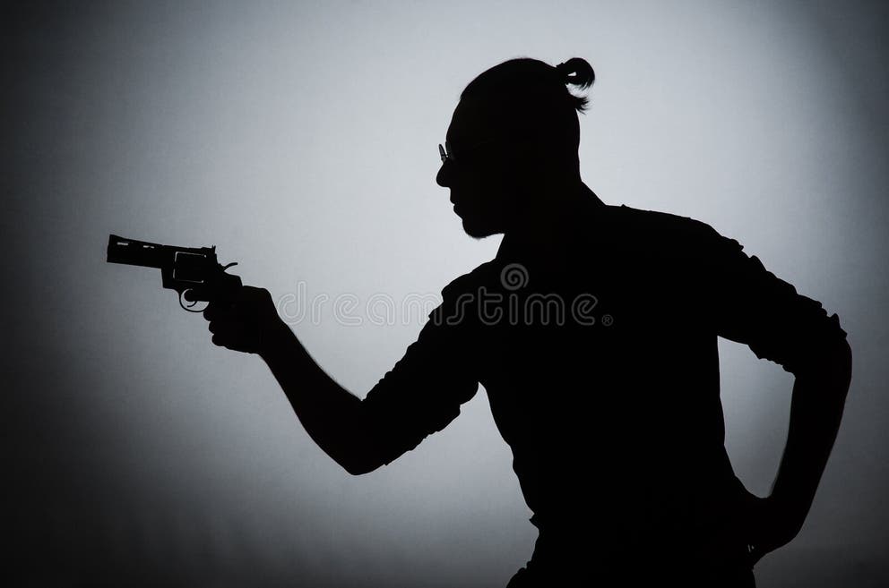 The Shadow of the Man with Gun Stock Image - Image of detective, female ...