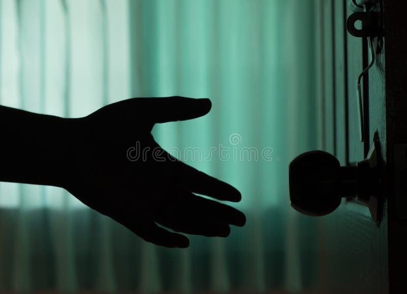 Shadow Man Hand Open the Door. Stock Photo - Image of building, dark ...