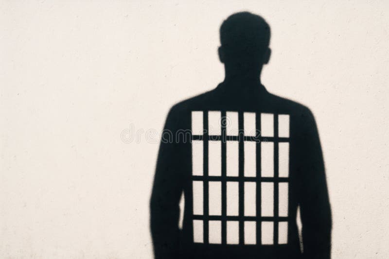Shadow of a Man with the Image of Prison Bars Inside the Silhouette ...