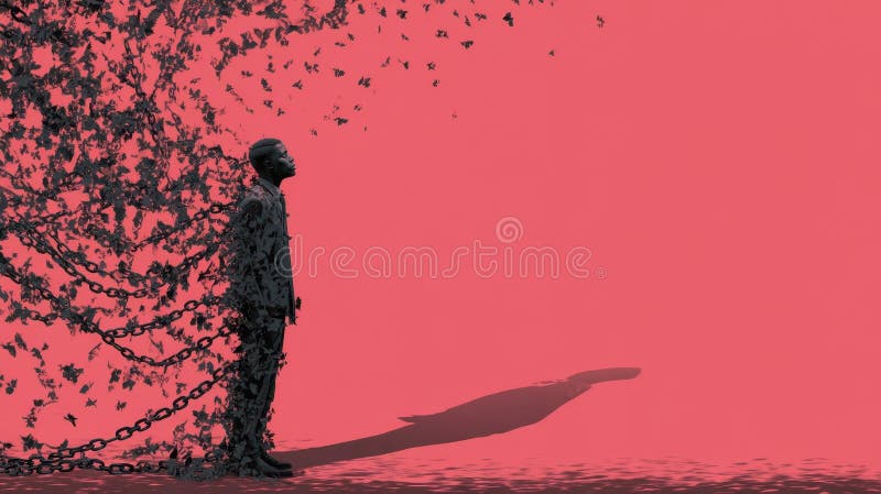Shadow of a Man Symbolically Breaking Free from Chains Filled with ...